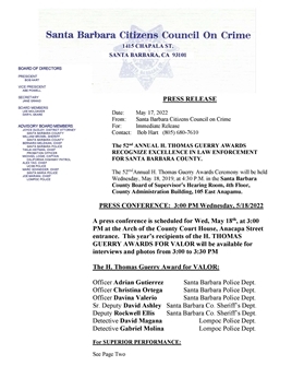 Lompoc Police H. Thomas Guerry Award Recipients
